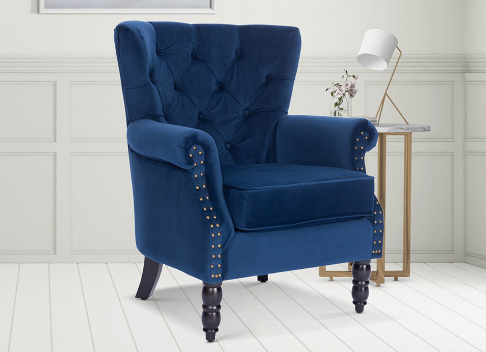 Blue Wingback Chairs - Velvet Fabric | Quick Delivery – Stunning Chairs