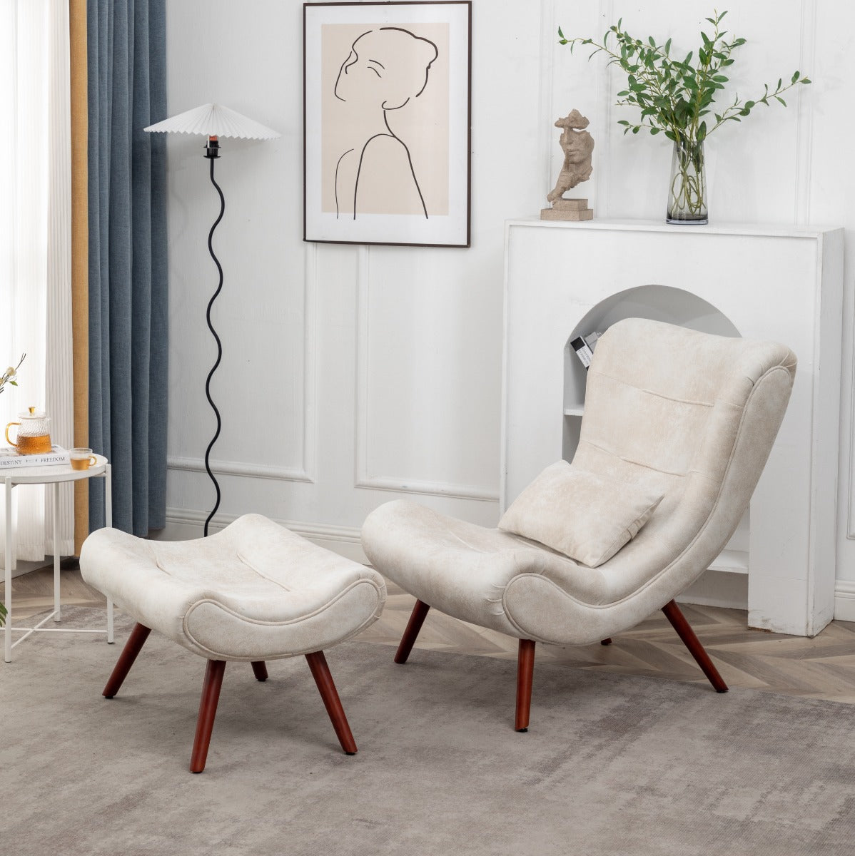 Faux Leather Suede Cream Katia Accent Chair with Footstool – Stunning ...