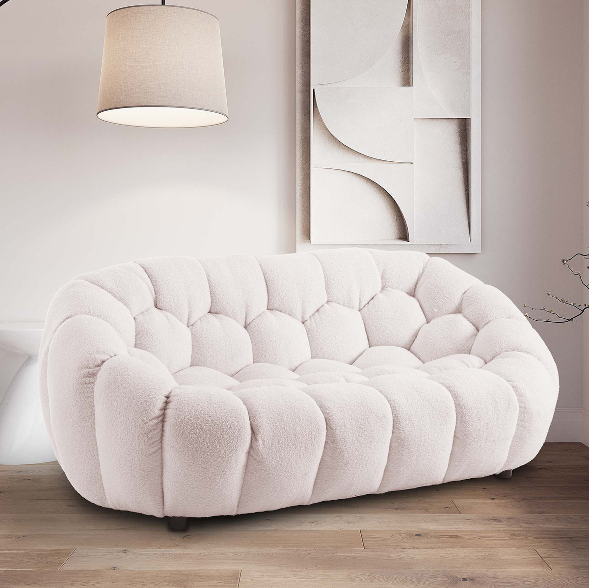 Teddy Boucle Fabric White Atrani 2 Seat Accent Chair – Stunning Chairs