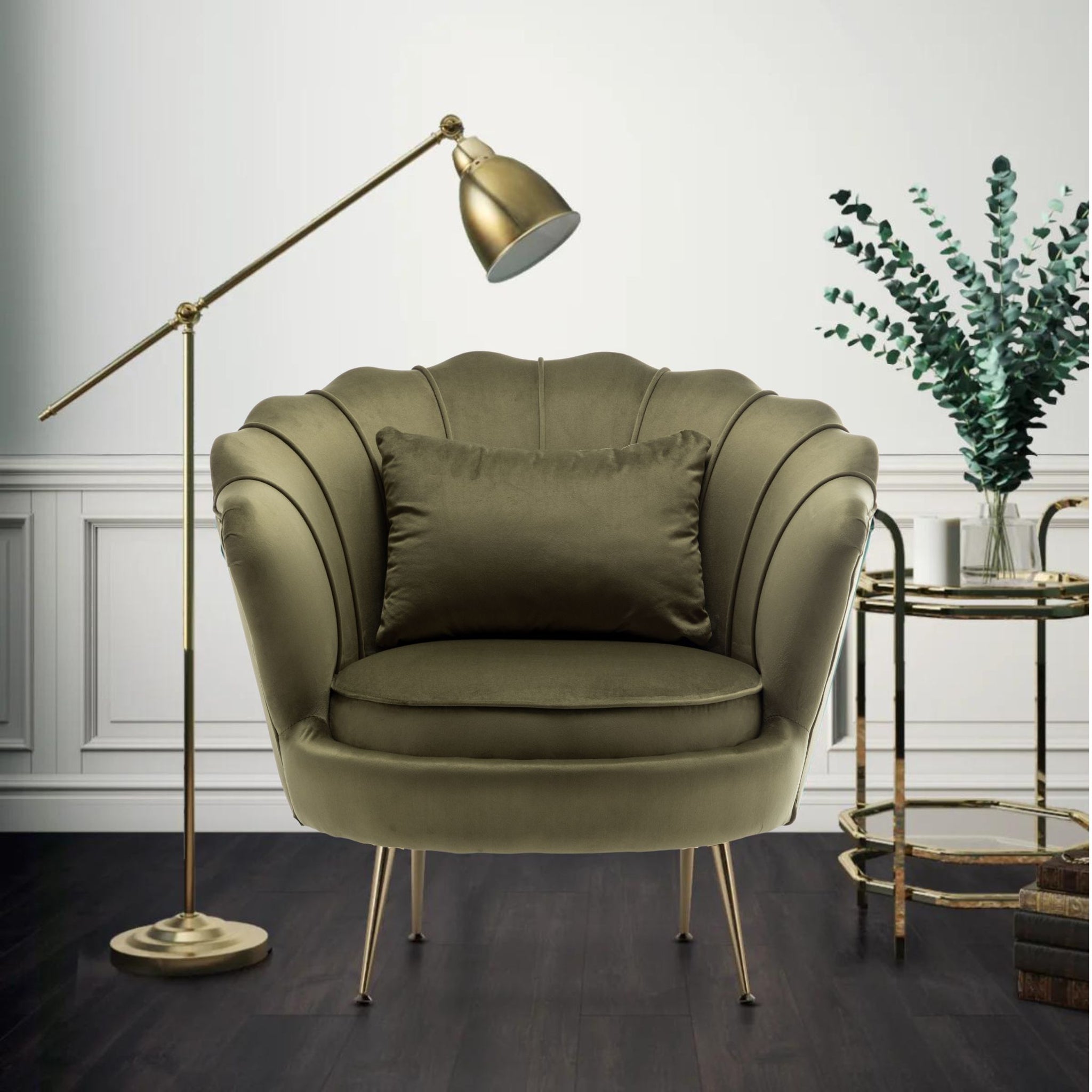 Velvet Sage Green Daisy Accent Chair