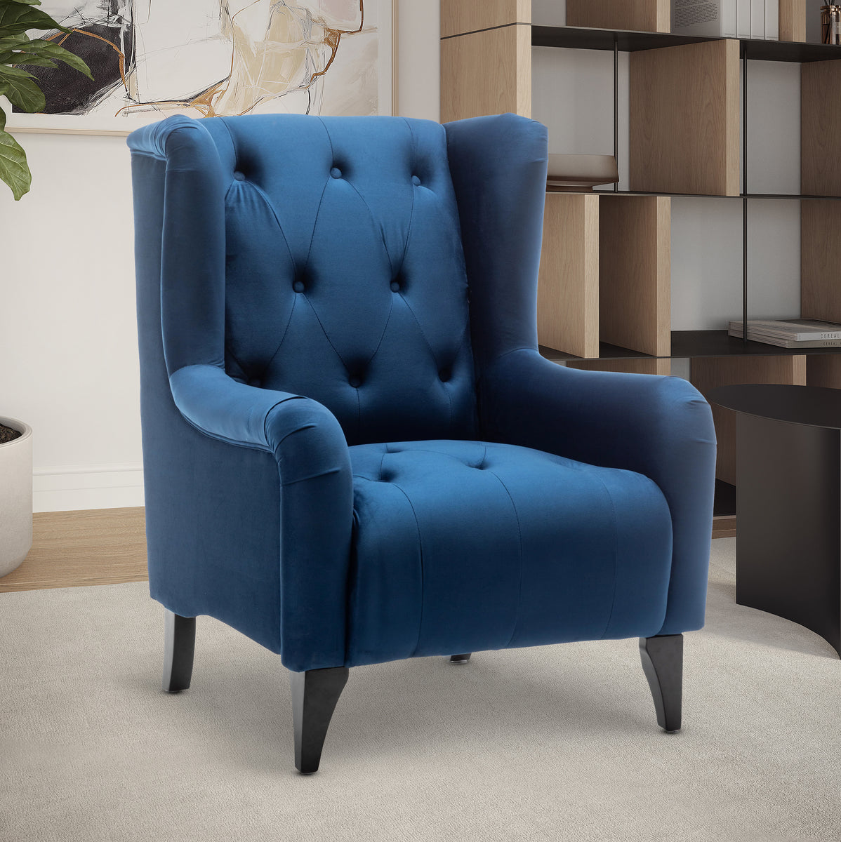 Velvet Blue Daniella Wingback Chair – Stunning Chairs