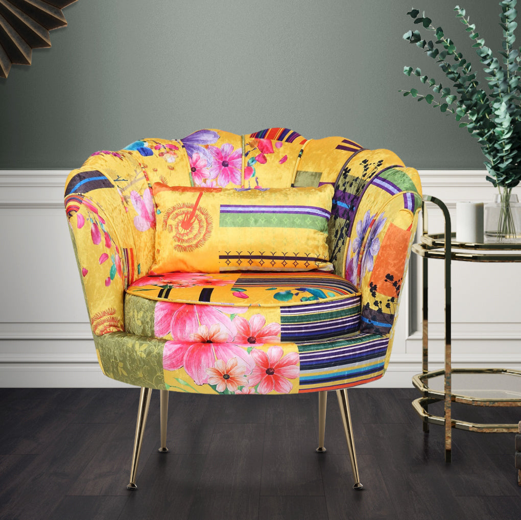 Fabric Gold Patchwork Daisy Accent Chair – Stunning Chairs