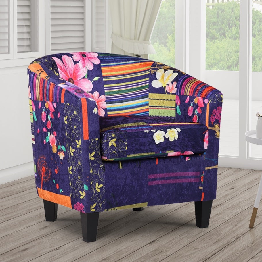 Fabric Purple Patchwork Tricia Tub Chair – Stunning Chairs