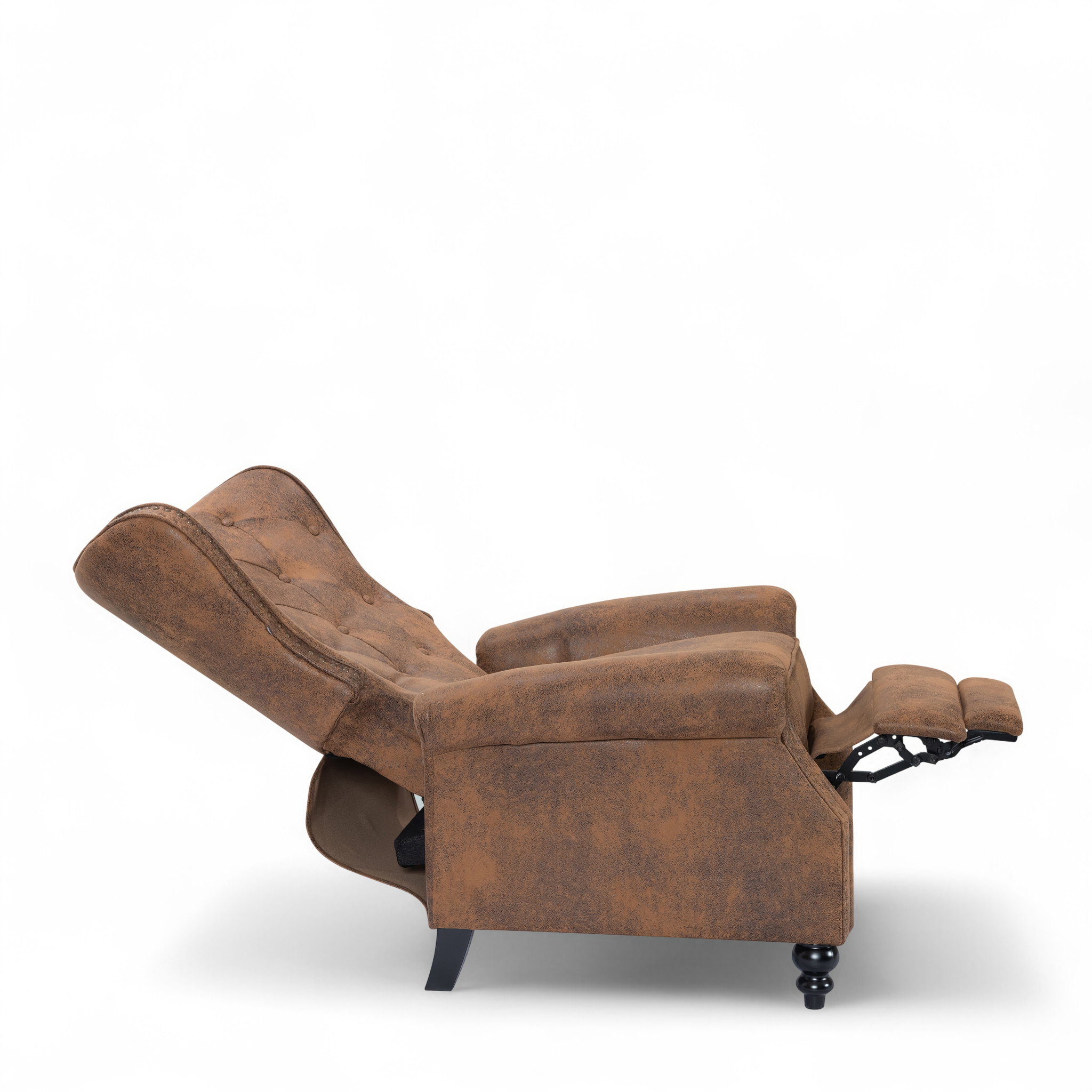 Faux Leather Suede Brown Buttoned Carmona Wingback Recliner Chair ...