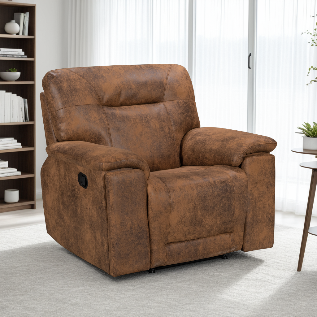 Faux Leather Suede Brown Murcia Manual Recliner Chair – Stunning Chairs