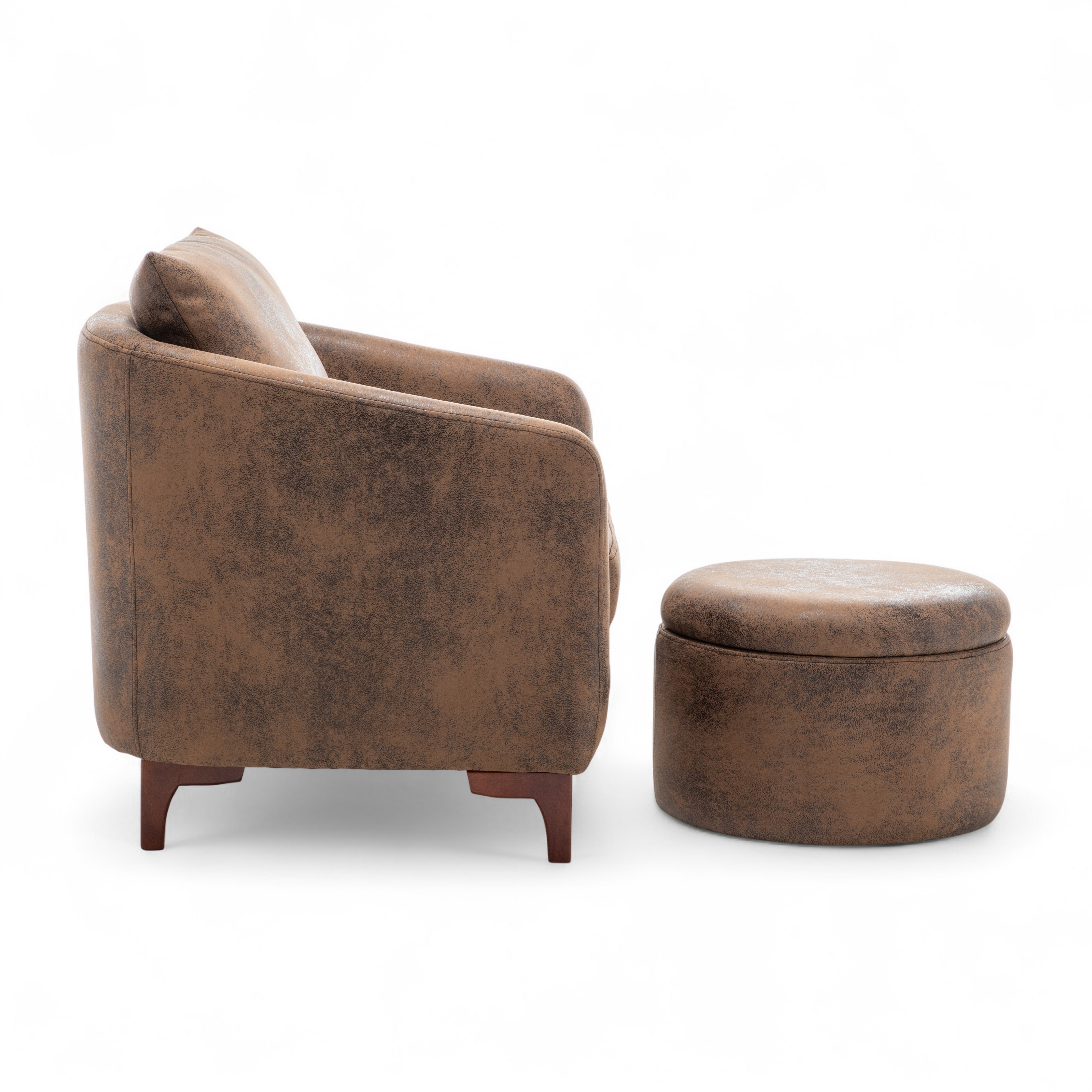 Faux Leather Suede Brown Angela Accent Tub Chair with Ottoman ...