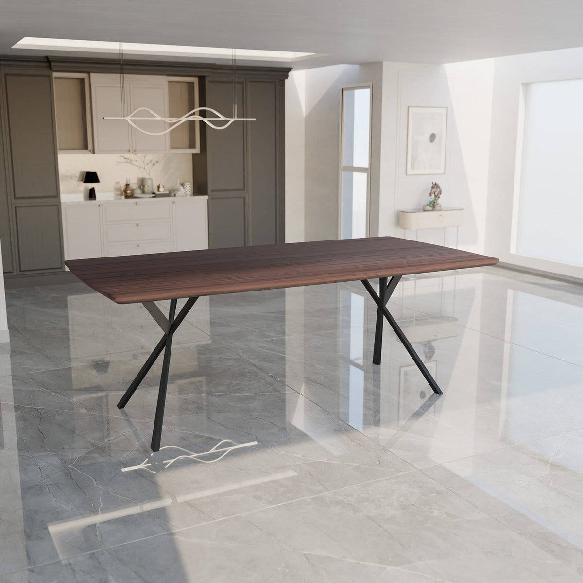 Real Wood Veneer Berkeley 2M Dining Table with Metal Legs – Stunning Chairs