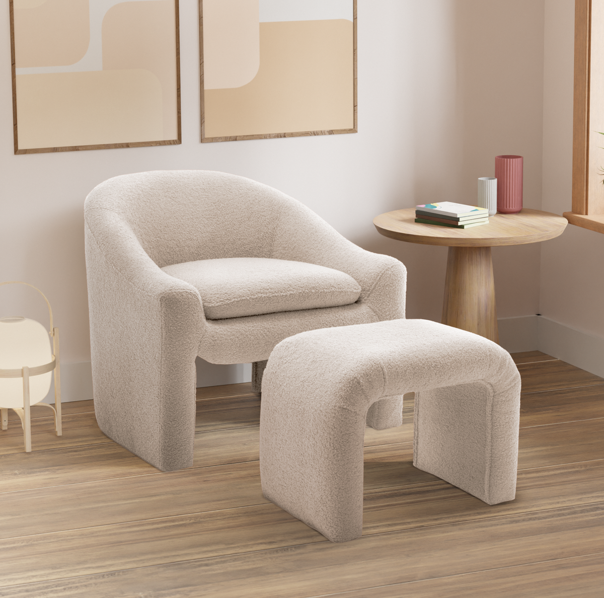 Teddy Boucle Fabric White Nicci Accent Chair with Footstool – Stunning ...