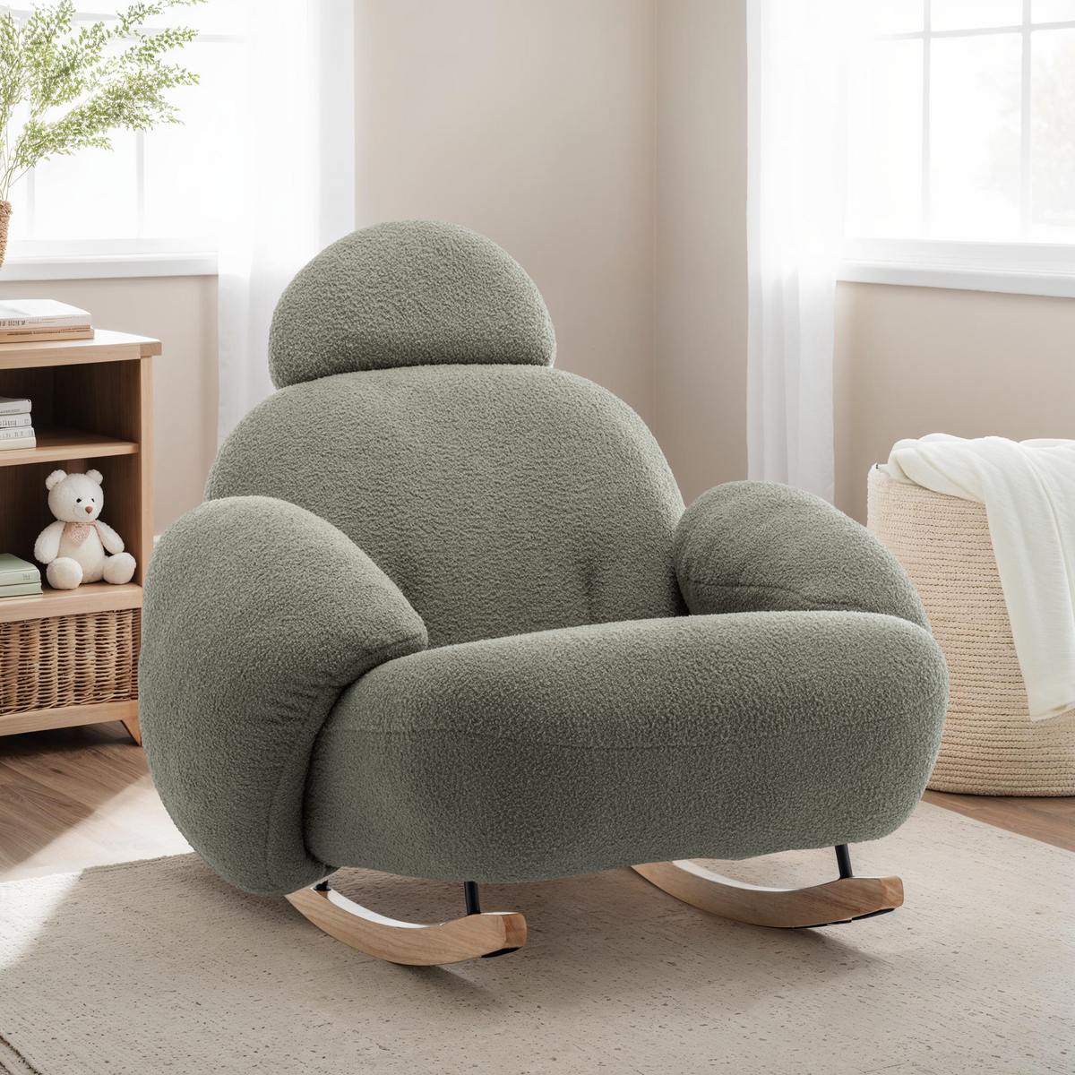 Teddy Boucle Fabric Sage Green Juliette Rocking Nursing Chair ...