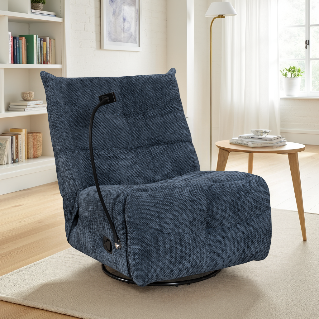 Woven Chenille Blue Manual Recliner Swivel Chair with Phone Holder GAR ...