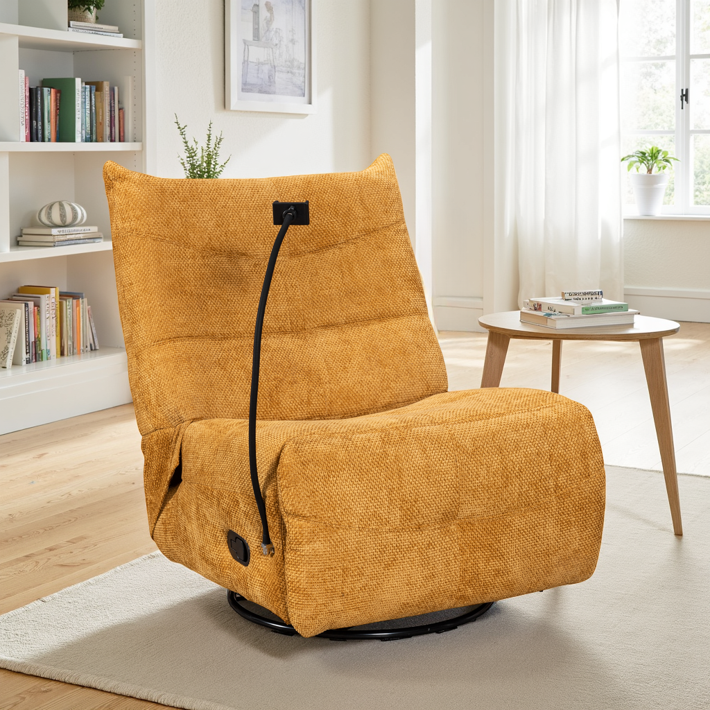 Woven Chenille Gold Manual Recliner Swivel Chair with Phone Holder GAR ...
