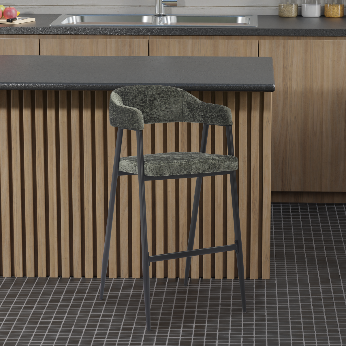 Textured Chenille Green Renata Bar Stool - Set of 2 – Stunning Chairs