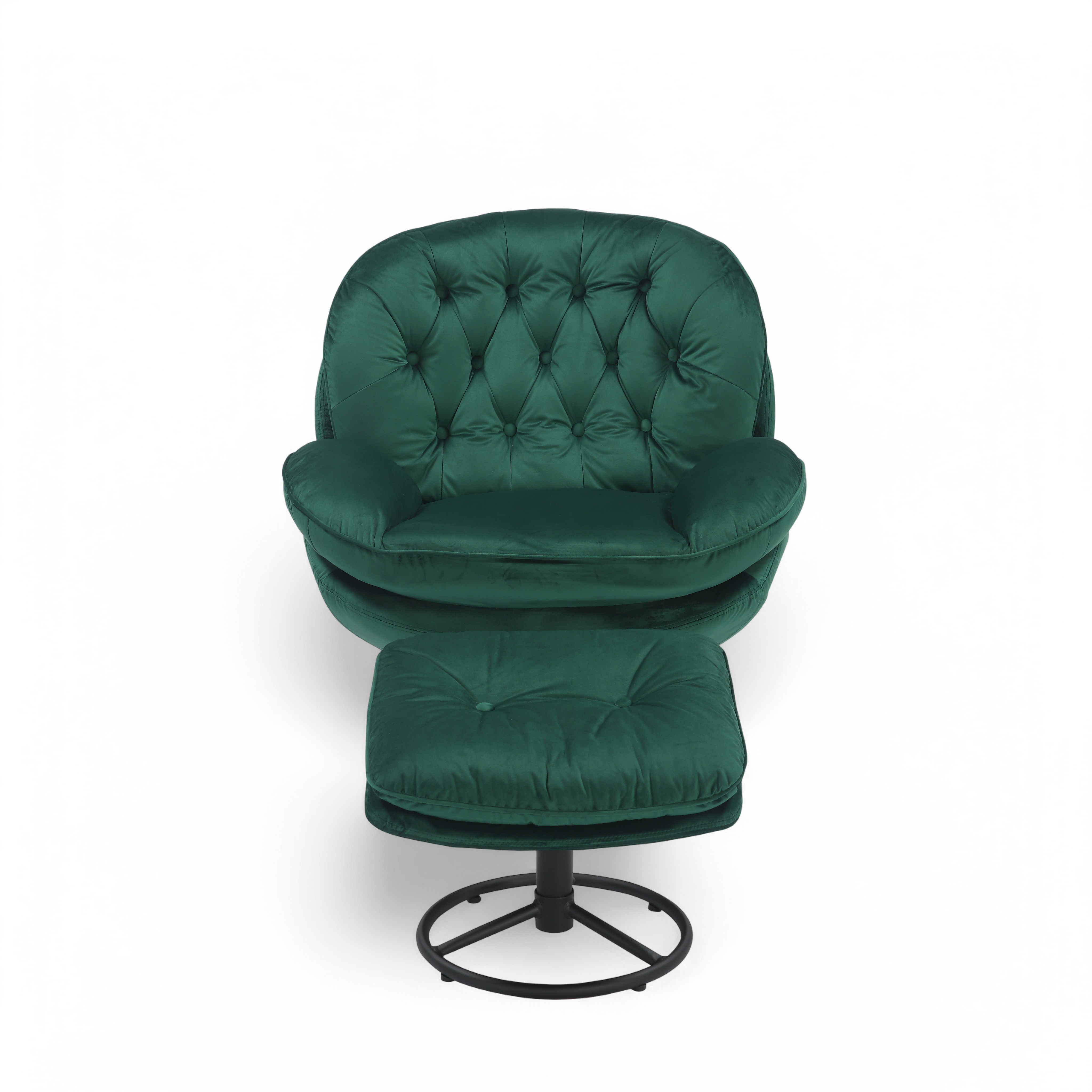 Velvet Emerald Green Azura Swivel Accent Chair with Footstool ...