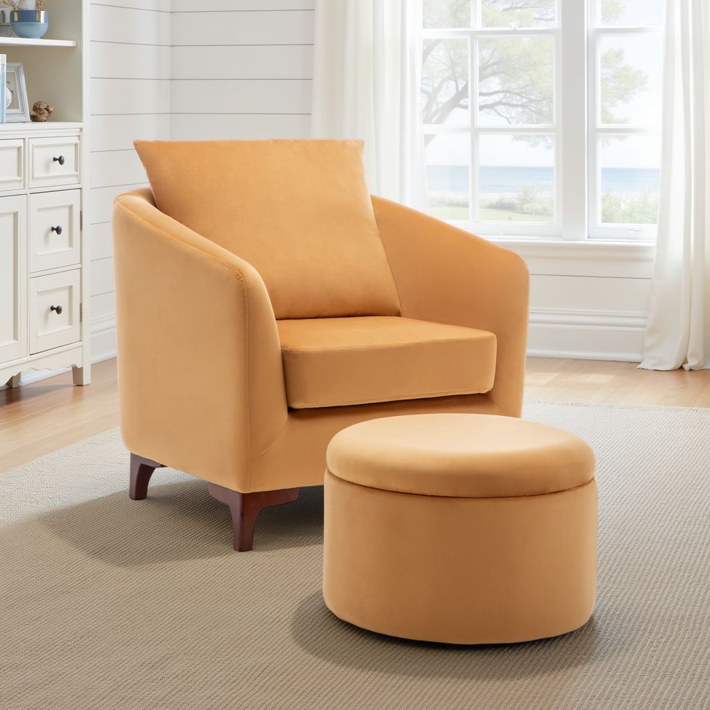 Velvet Gold Angela Accent Tub Chair with Ottoman – Stunning Chairs