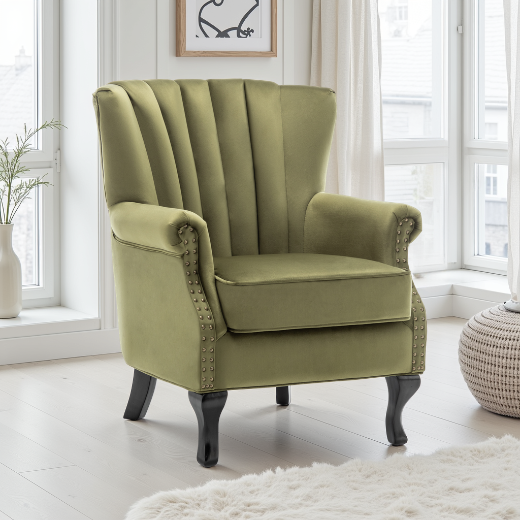 Velvet Sage Green Jemma Accent Wingback Chair – Stunning Chairs