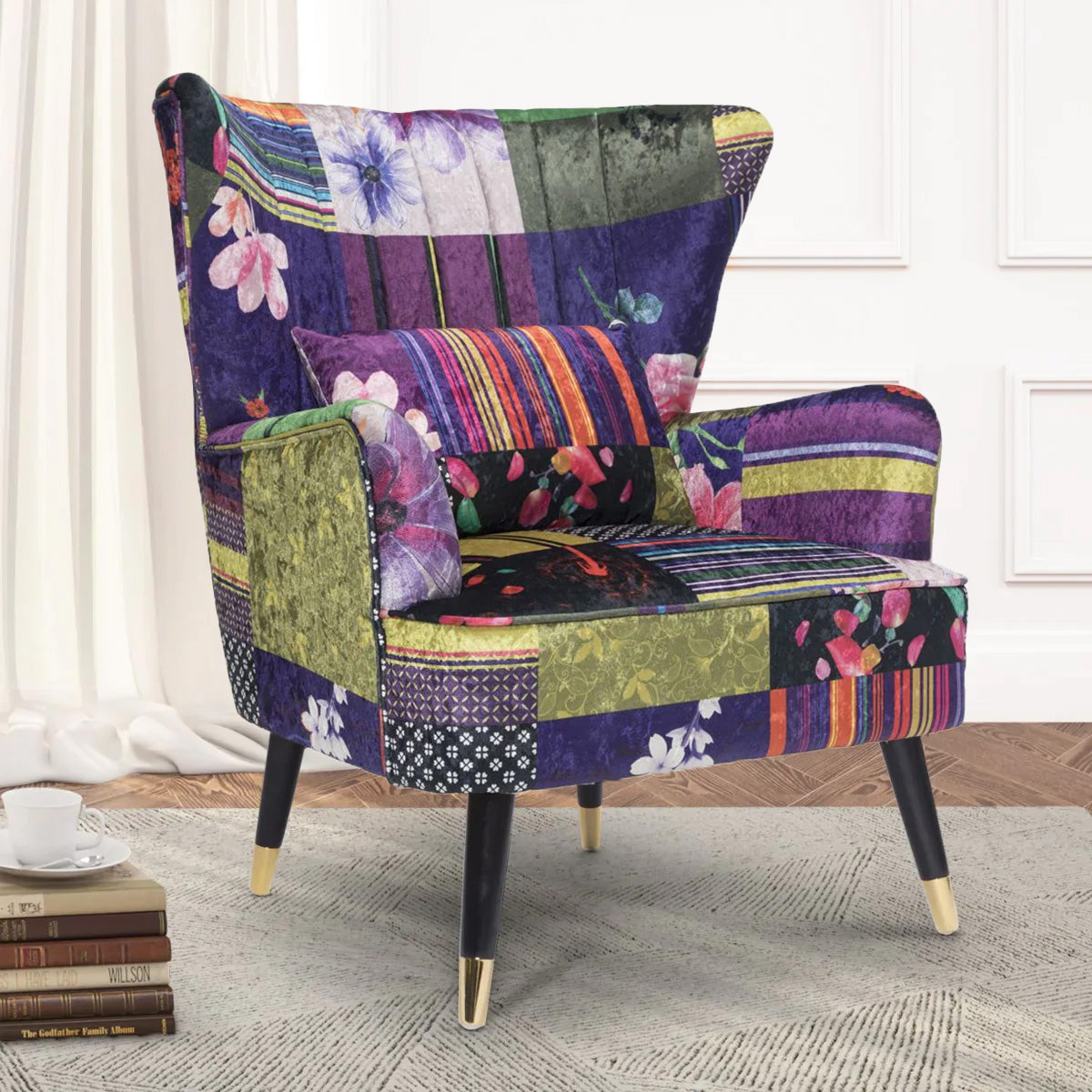 Fabric Patchwork Victoria Accent Wingback Chair – Stunning Chairs
