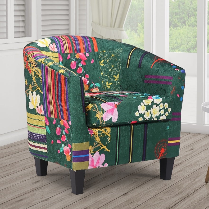 Fabric Green Patchwork Tricia Tub Chair – Stunning Chairs