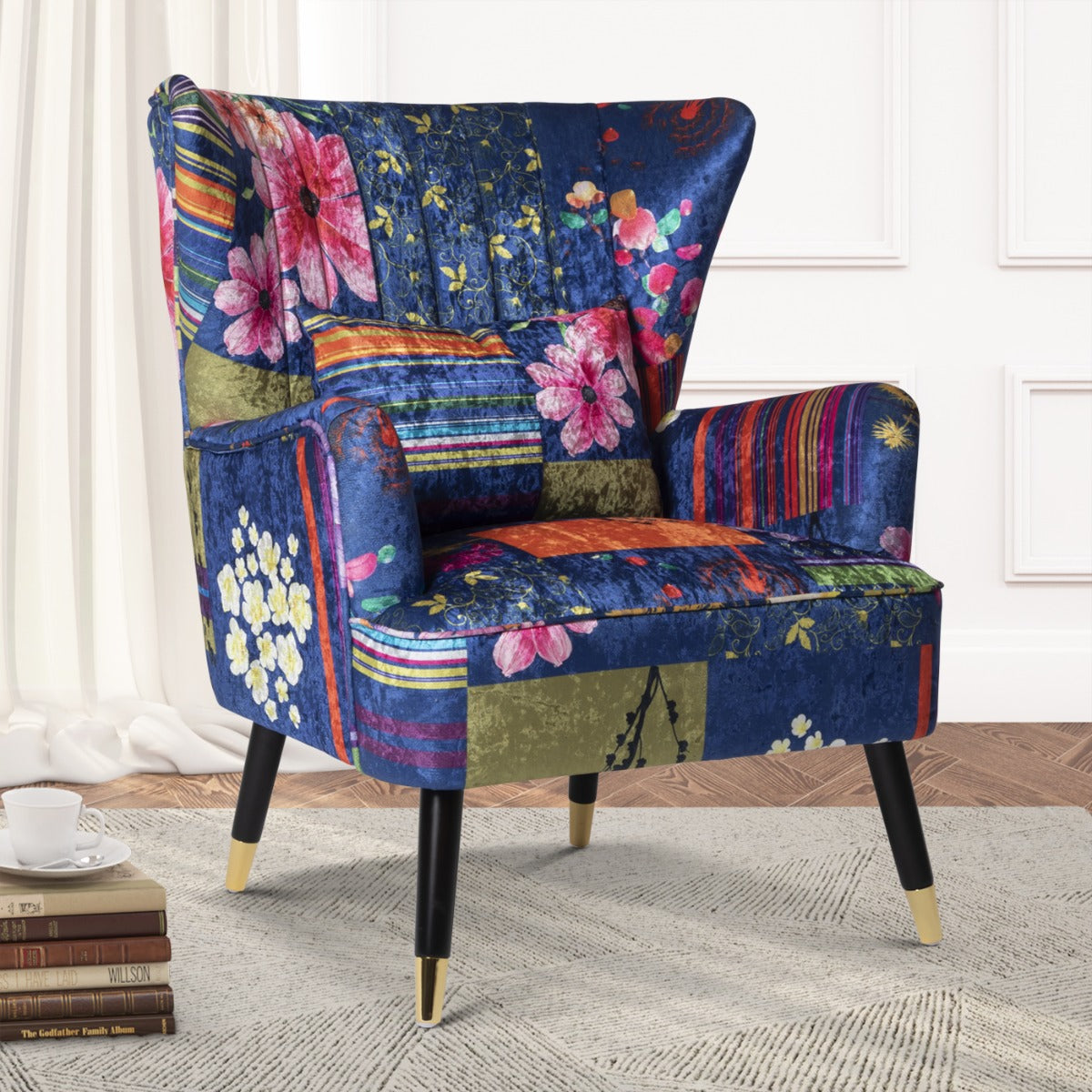 Fabric Purple Patchwork Victoria Accent Wingback Chair – Stunning Chairs