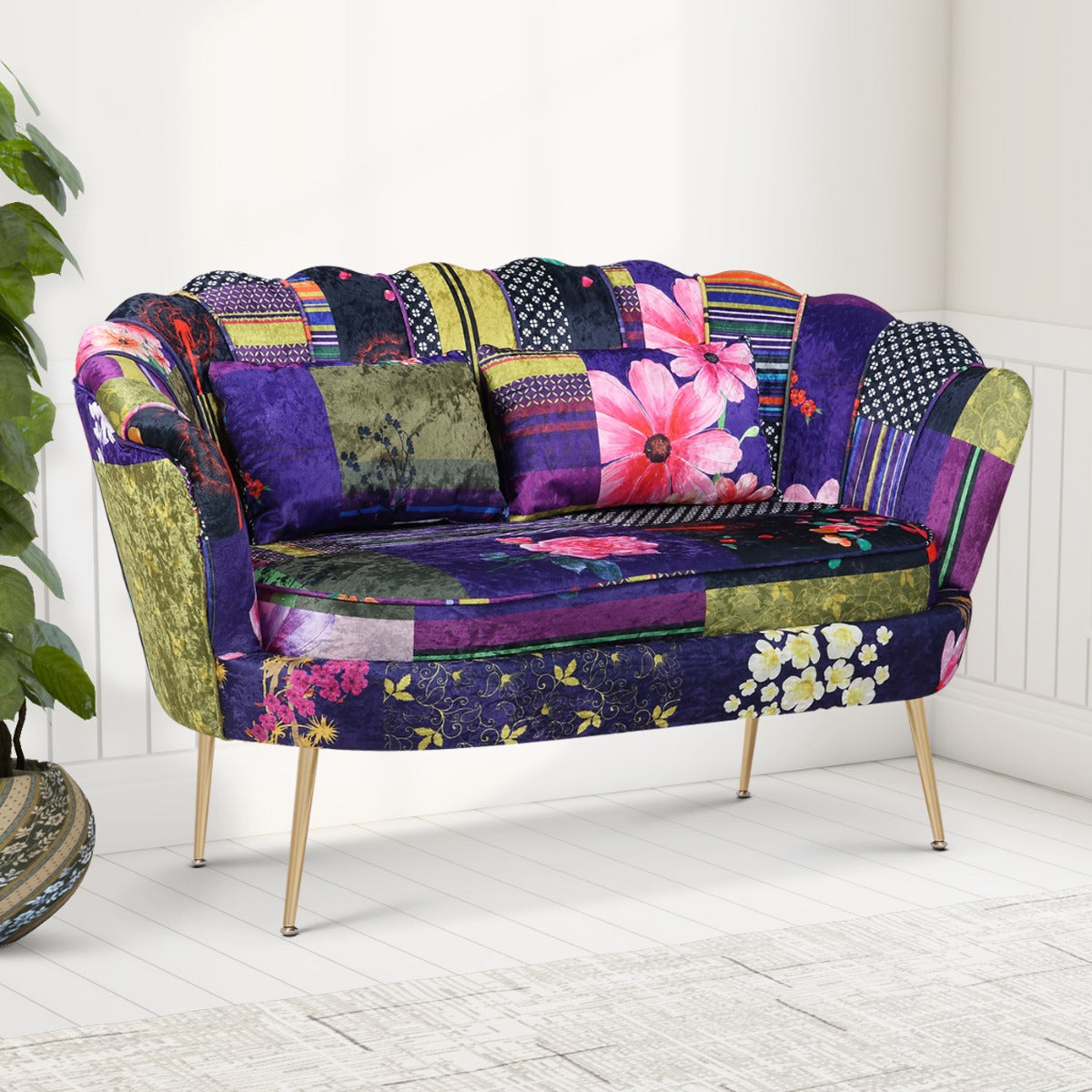 Multicoloured Patchwork Fabric 2 Seat Daisy Accent Chair – Stunning Chairs