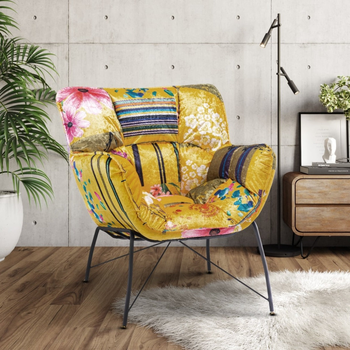 Fabric Gold Patchwork Eliana Accent Chair – Stunning Chairs