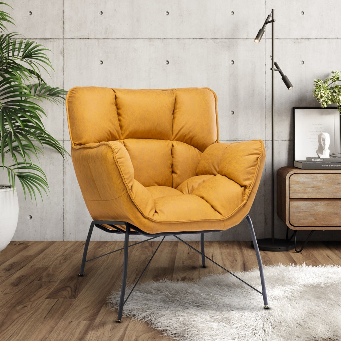 Leather Air Yellow Tan Eliana Accent Chair – Stunning Chairs