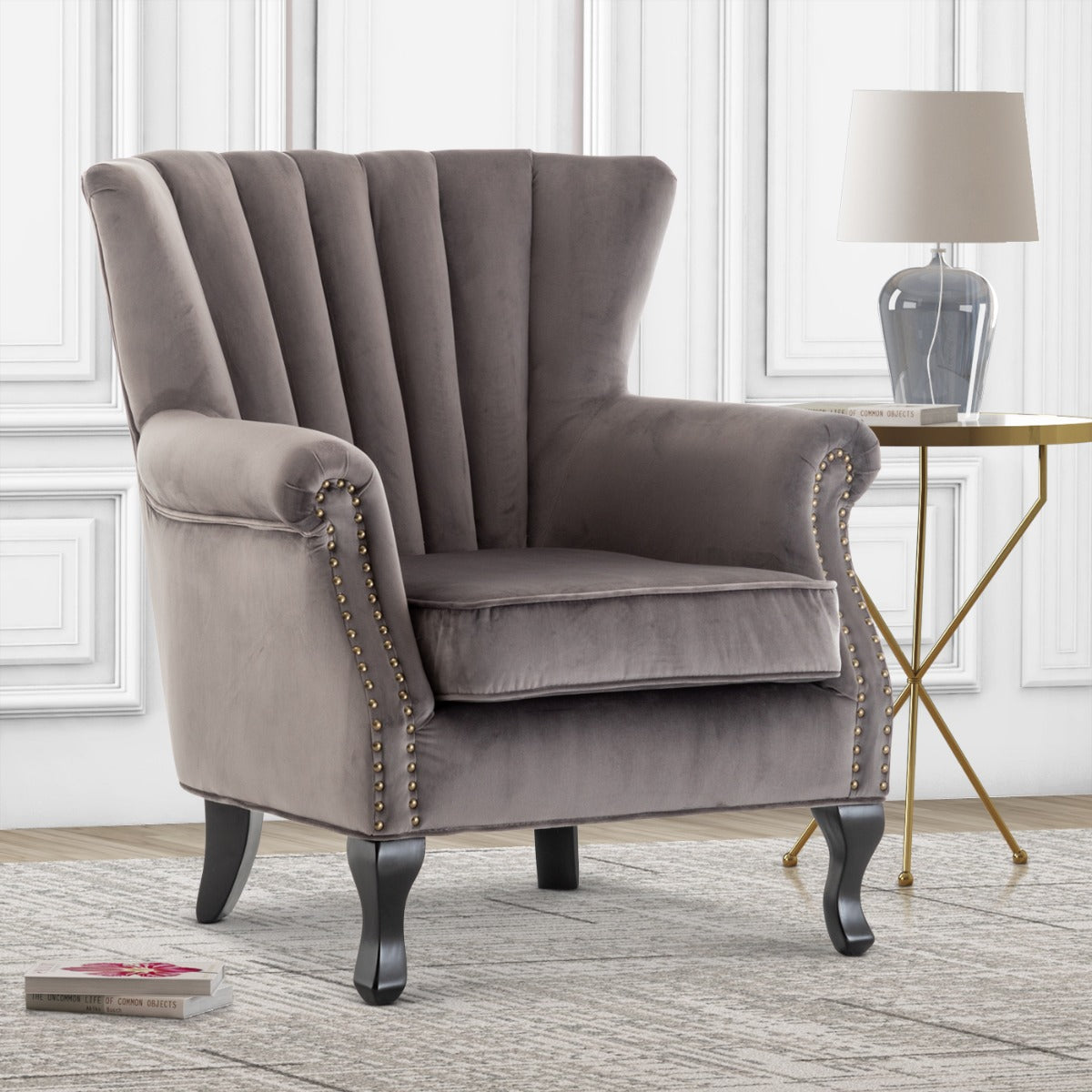 Velvet Dark Grey Jemma Accent Wingback Chair – Stunning Chairs
