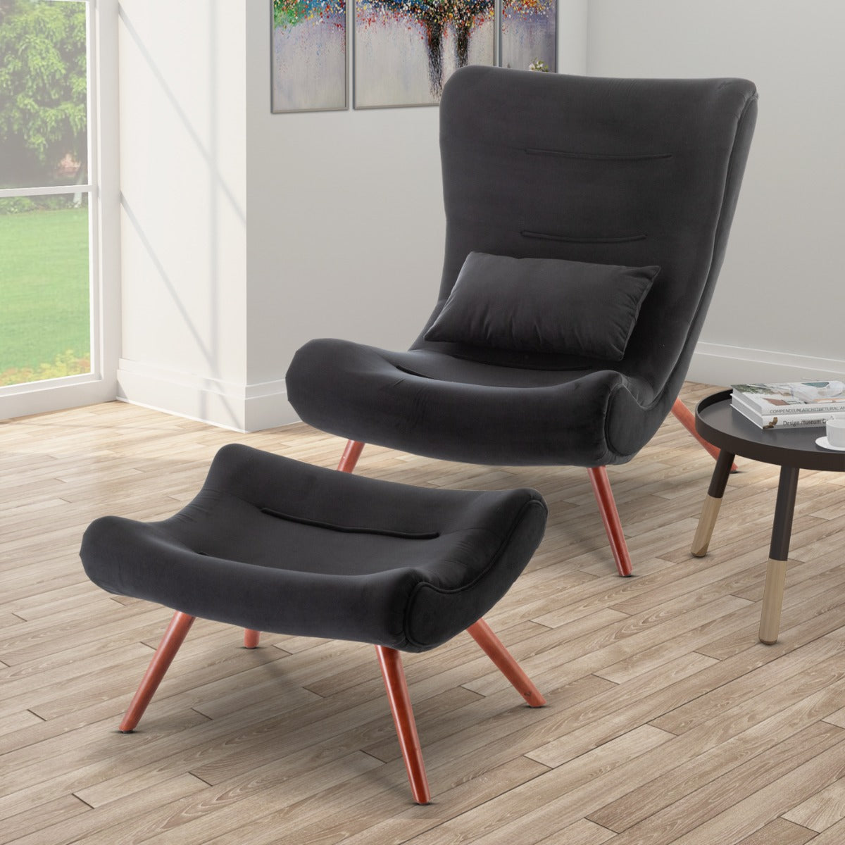 Velvet Black Katia Accent Chair with Footstool – Stunning Chairs