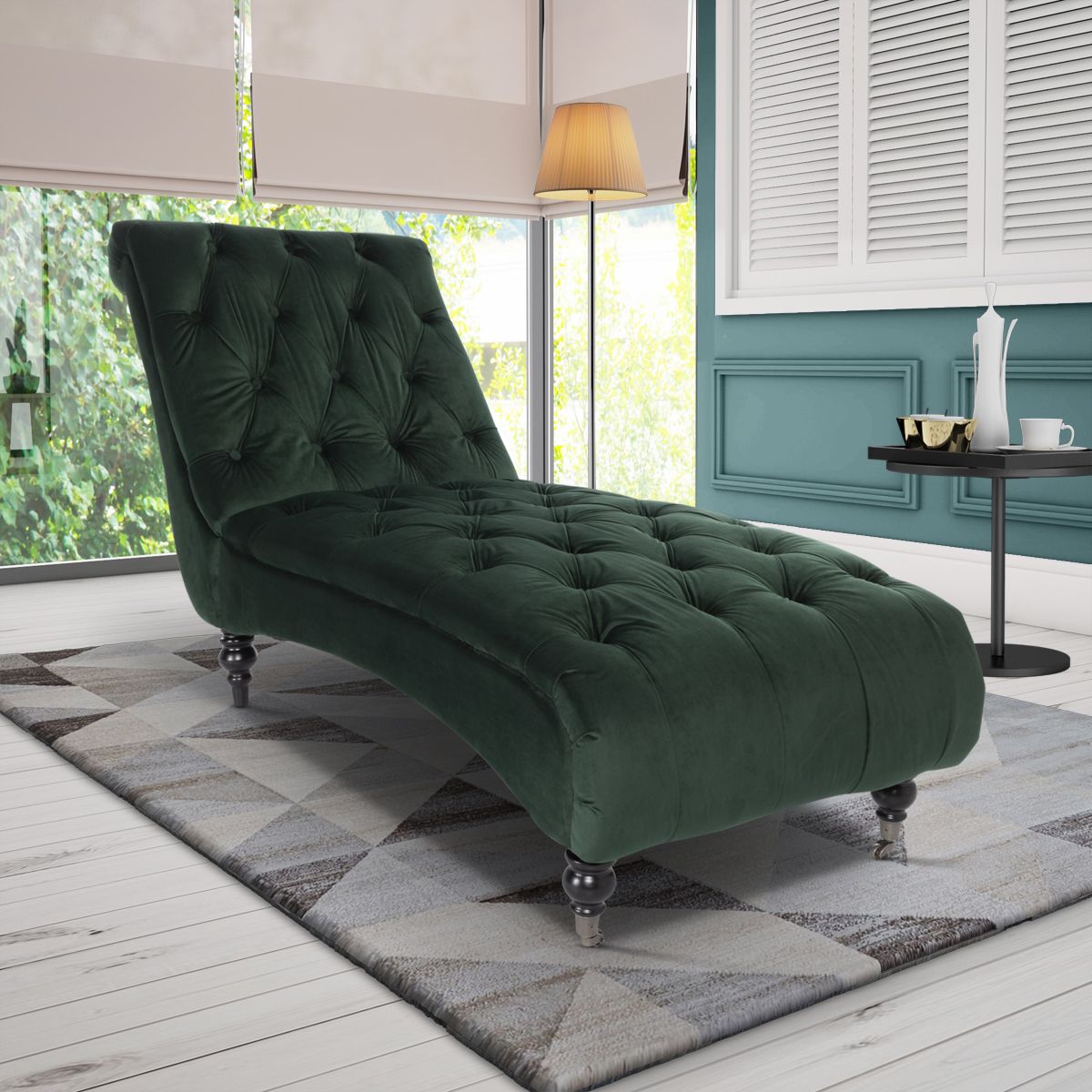Dark green chaise lounge store