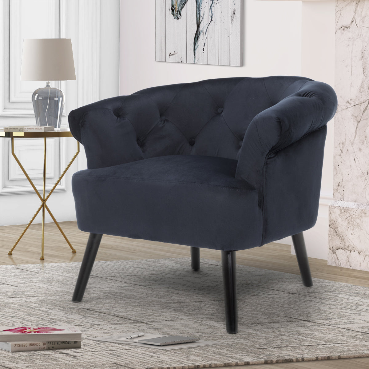 Velvet Navy Blue Sara Accent Chair